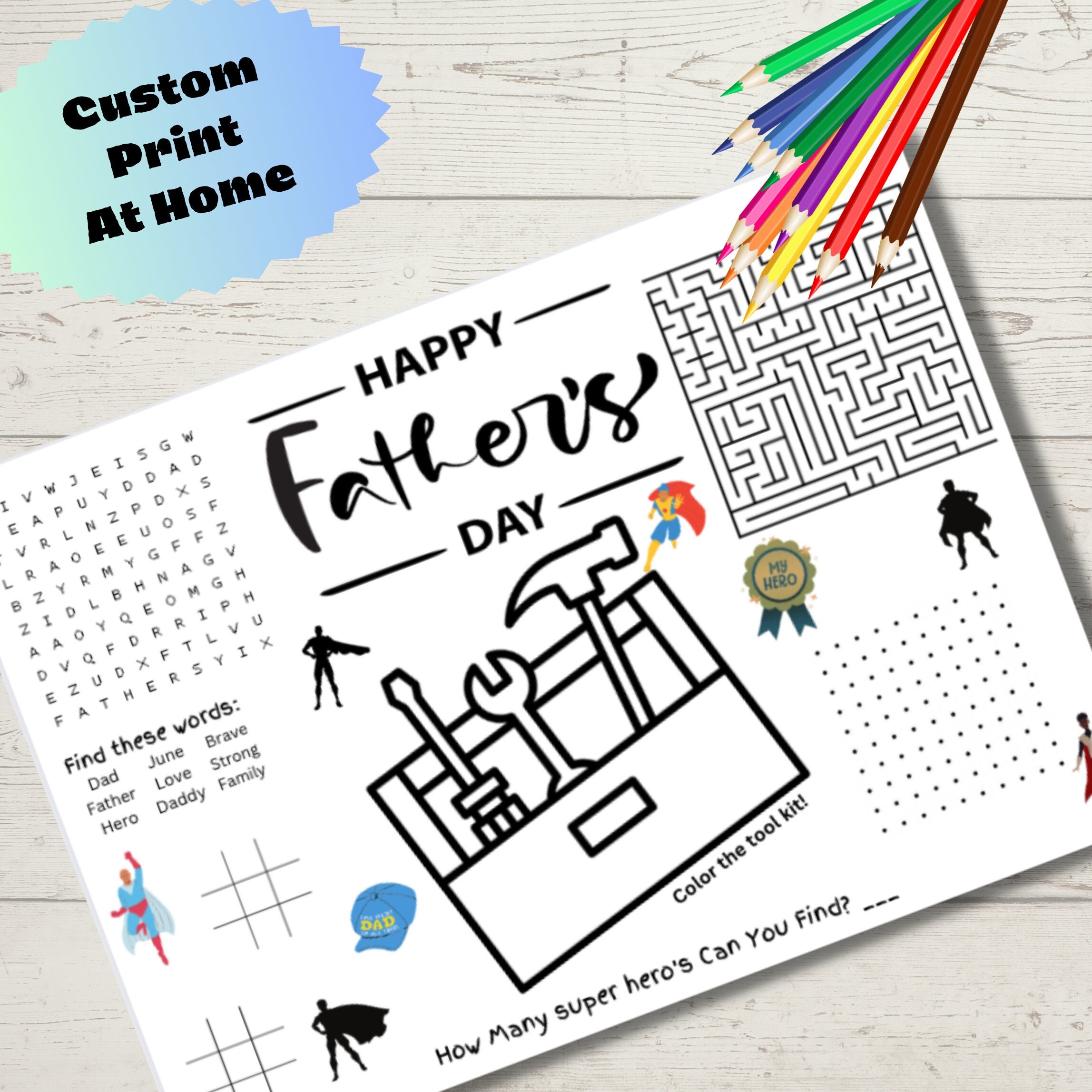 Father's Day Placemat Card | 2 Sizes | DIY Print | Editable Party ...