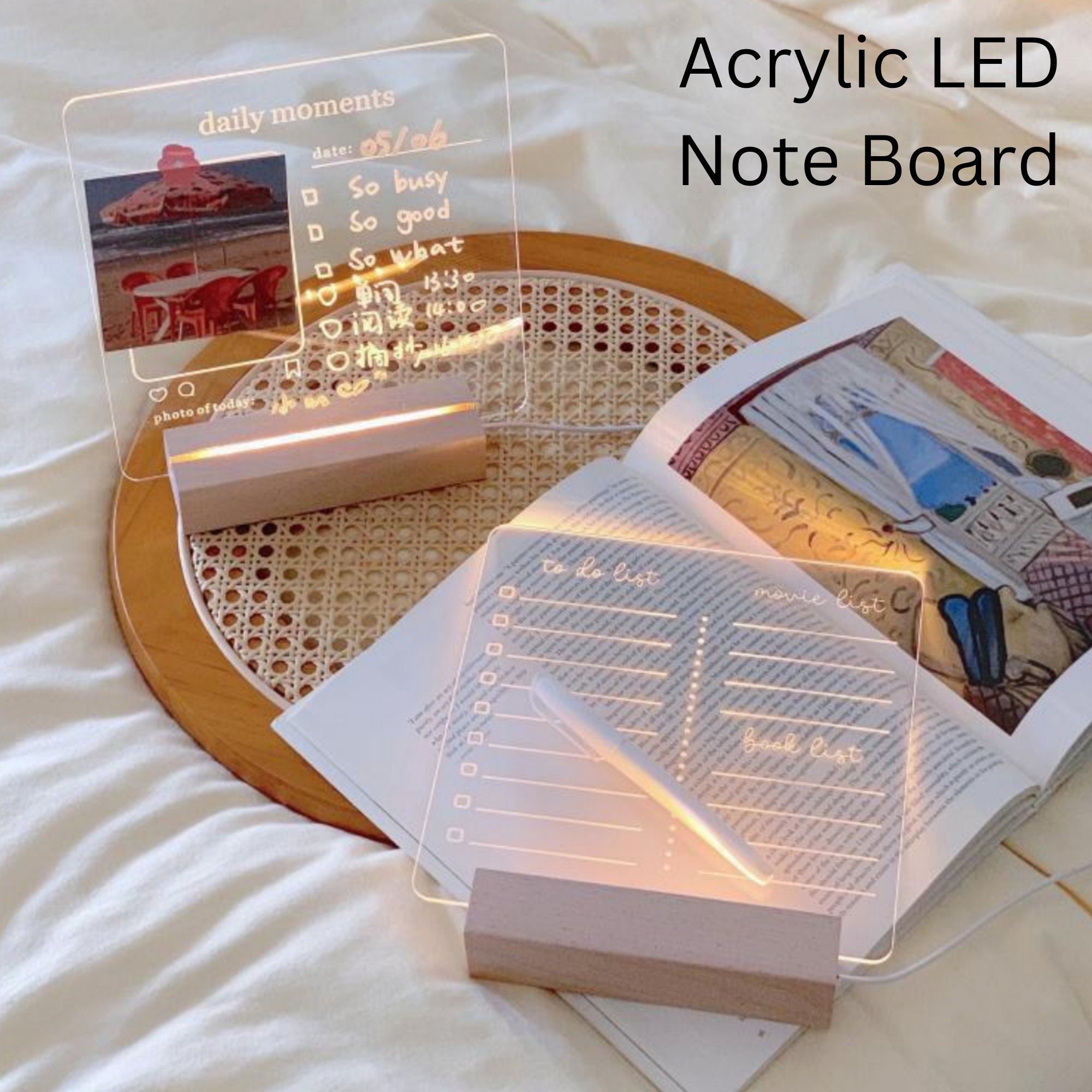 Acrylic Note Board to Do List Notepad, Creative LED Night Light ...