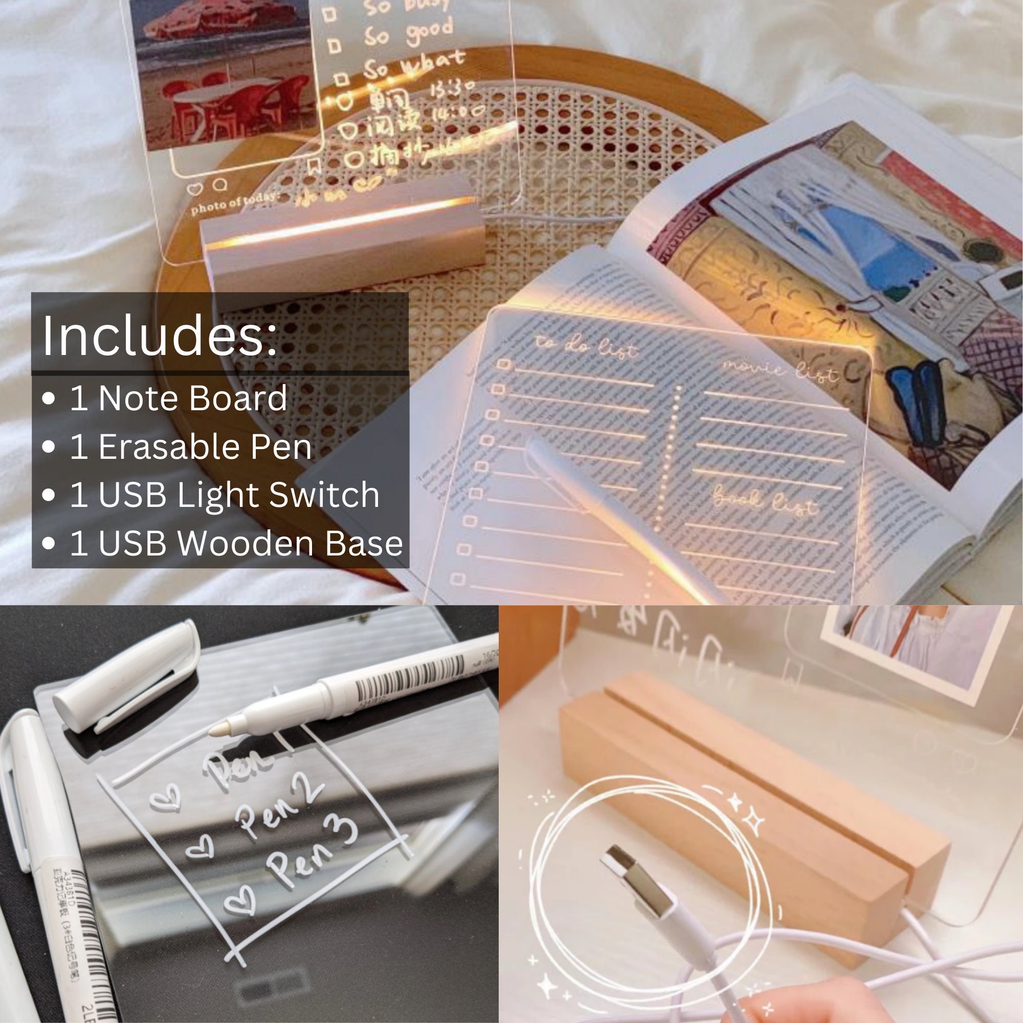 Acrylic Note Board to Do List Notepad, Creative LED Night Light ...