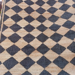 Black Diamond Area Jute Rug Checkerboard Rug Cotton Jute Rug Hemp Jute ...