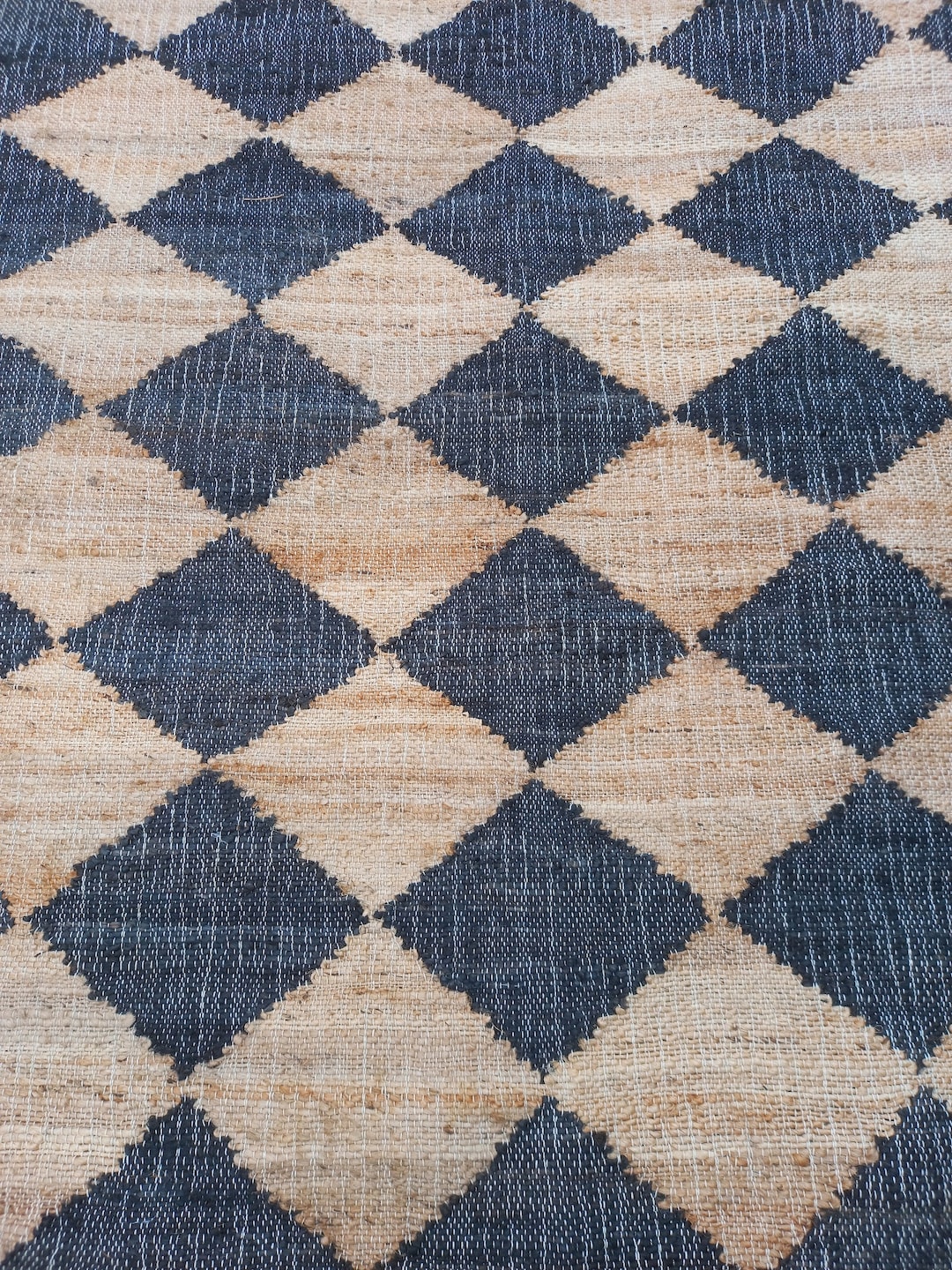 Black Diamond Area Jute Rug Checkerboard Rug Cotton Jute Rug Hemp Jute ...