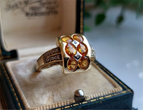 RARE UNUSUAL Vintage 9ct Gold Citrine Diamond Ring! F… - Gem