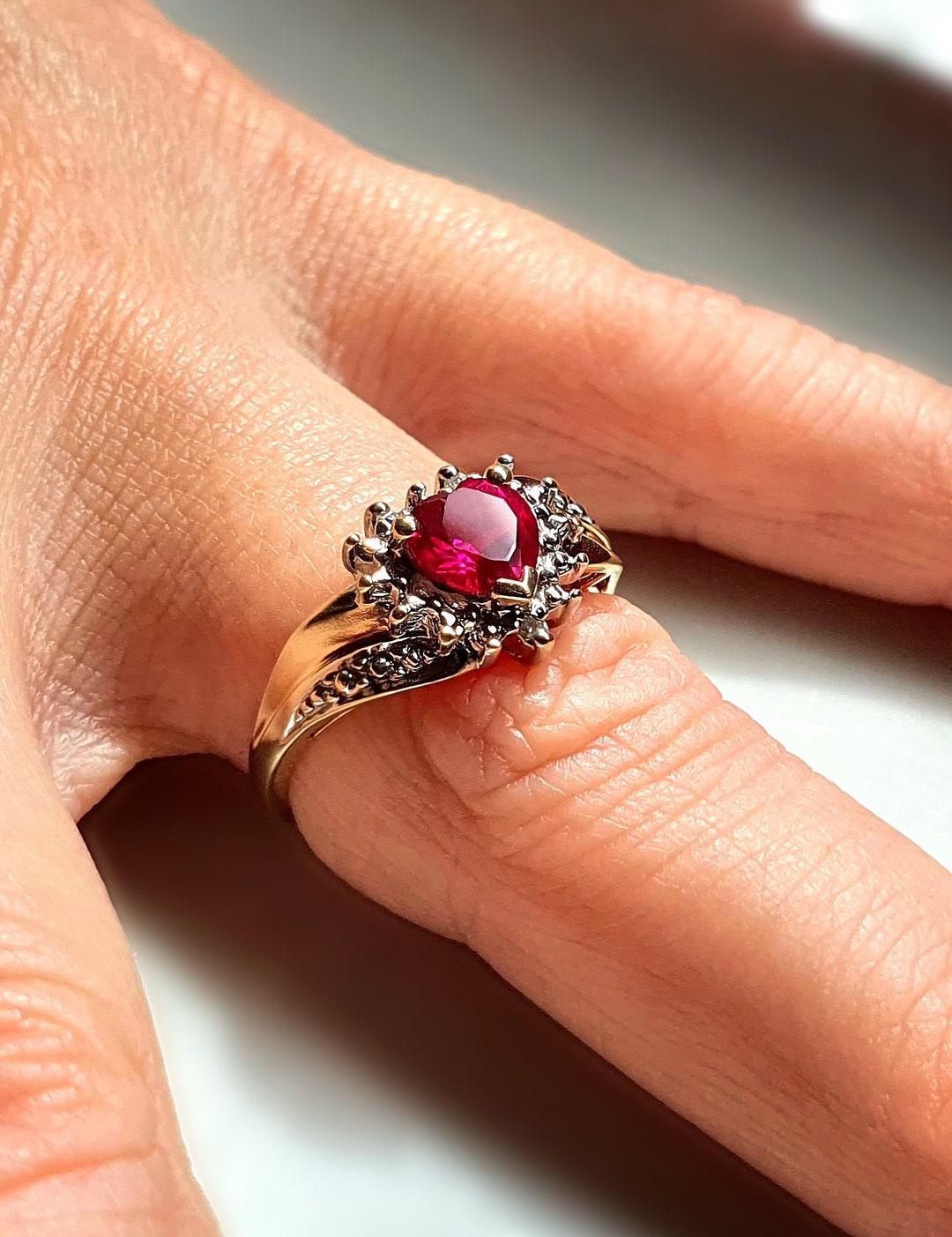 AMAZING Vintage 10k Gold Ruby Diamond Ring. 10k Gold Heart Ring. 10k ...