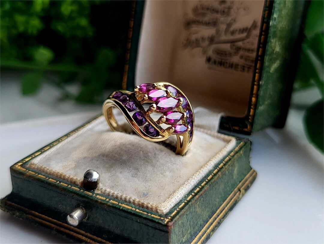 RARE Vintage 9ct Gold Ruby Amethyst Ring. 9ct Gold Ring. FREE RESIZING ...