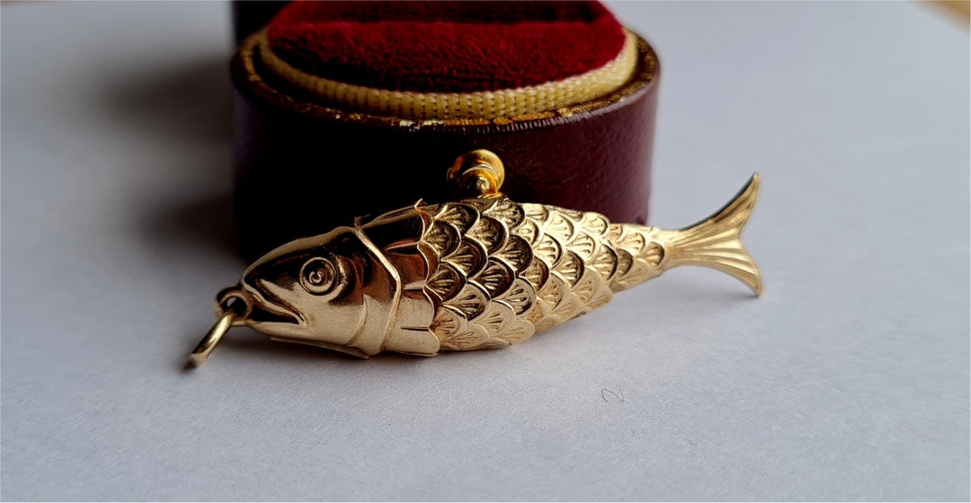 ARTICULATED Vintage 9ct Gold Fish Charm. 9ct Gold Fish Pendant. LAYAWAY ...