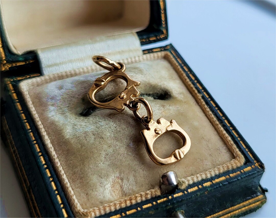 RARE Vintage 9ct Gold Handcuffs Charm, 9ct Gold Cuffs Charm / Pendant ...