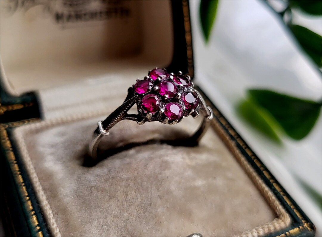 INCREDIBLE Vintage Sterling Silver Ruby Cluster Ring. RESIZING ...