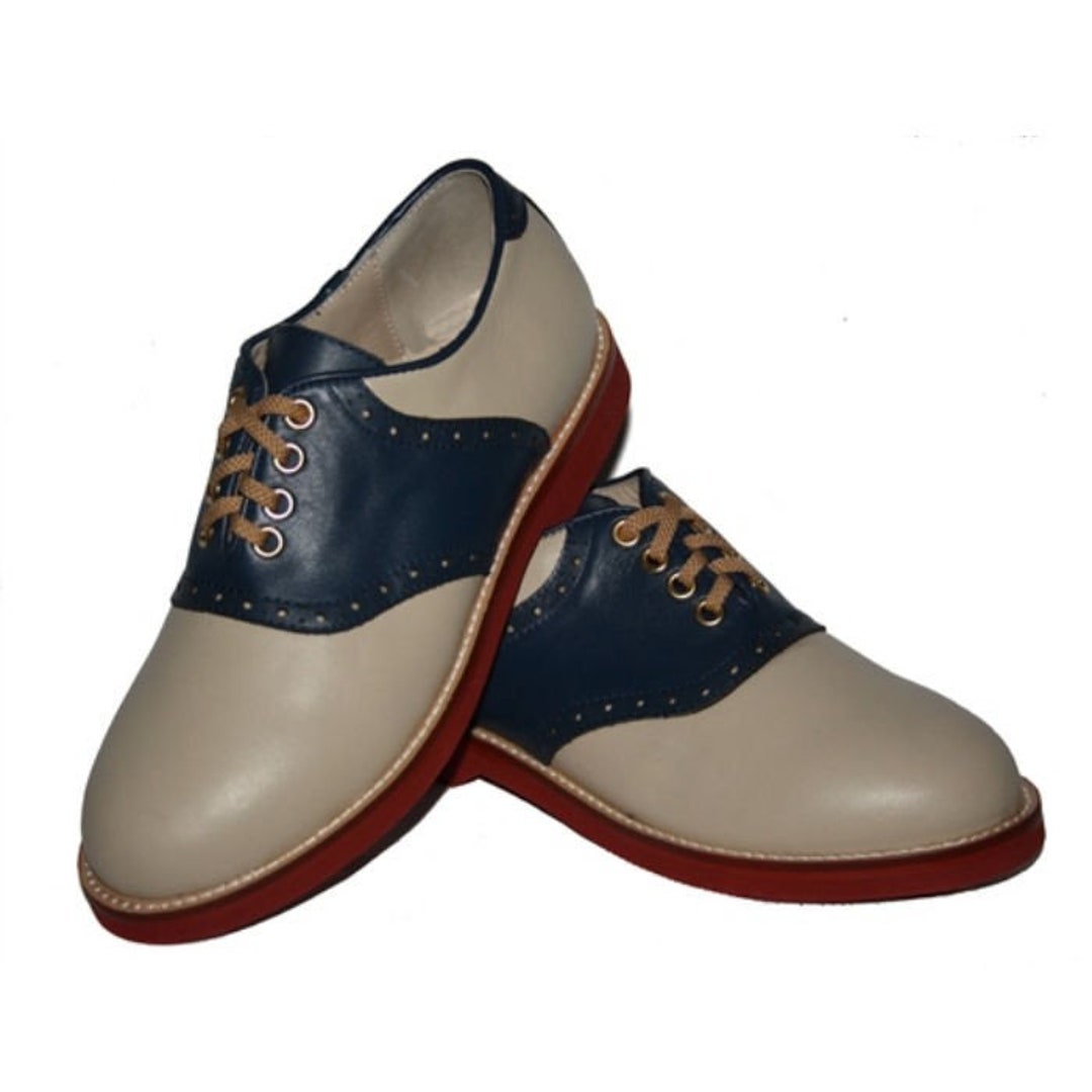 1940's/1950's Style Saddle Shoes in Blue & Cream Leather by Rocket ...