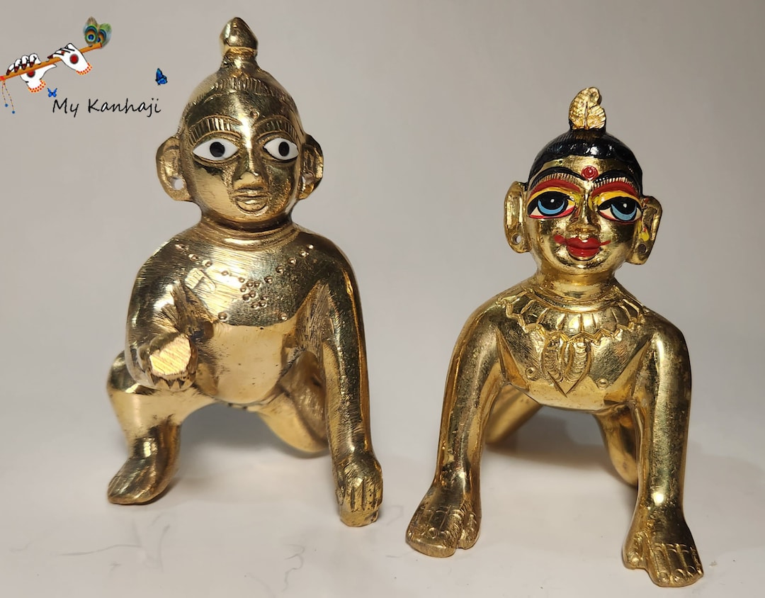 100% Brass Hand Crafted Baby Krishna - Laddu Gopal Kishan Murti Idol ...