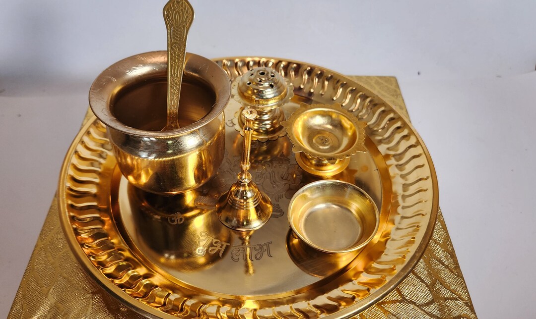 Traditional Pooja Plate Set (bell, Lota, Jyot) Thali for Diwali Box Set ...