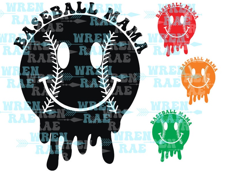 Baseball Mama Melting Smiley Png/svg Original Front and Back - Etsy