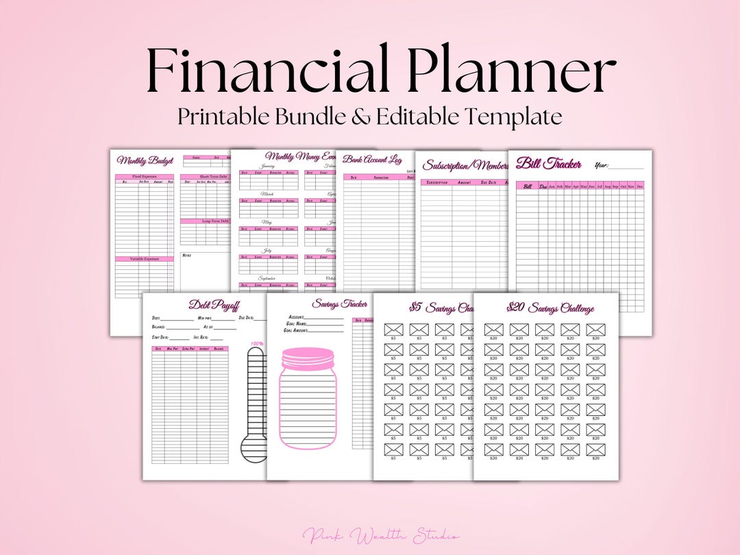 Financial Planner Bundle Printable and Editable Template, Monthly ...