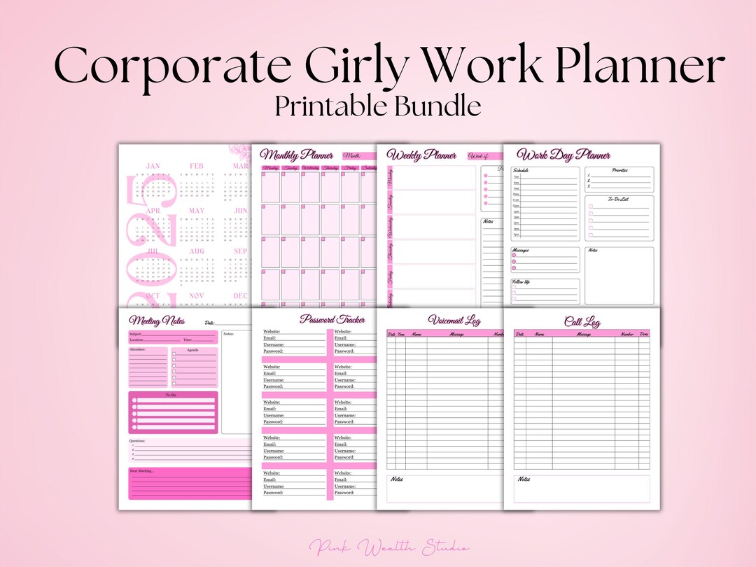 Corporate Girly Work Planner Printable Bundle - Etsy