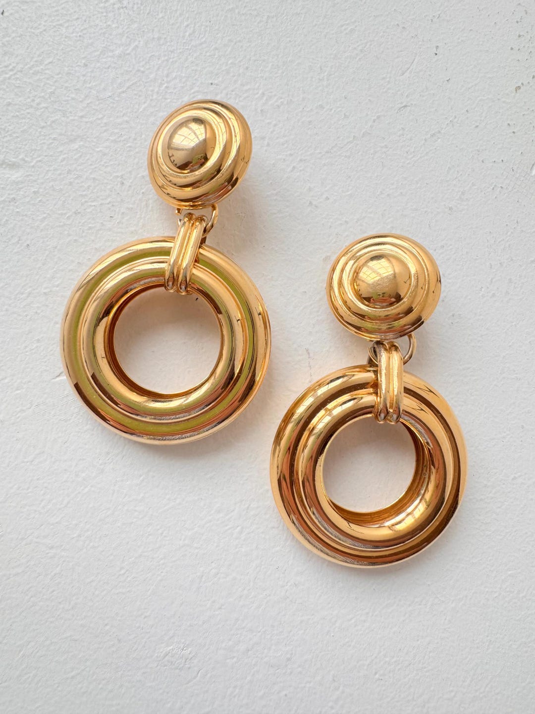 Vintage Monet Huge Circle Gold Door Knocker Earrings - Etsy