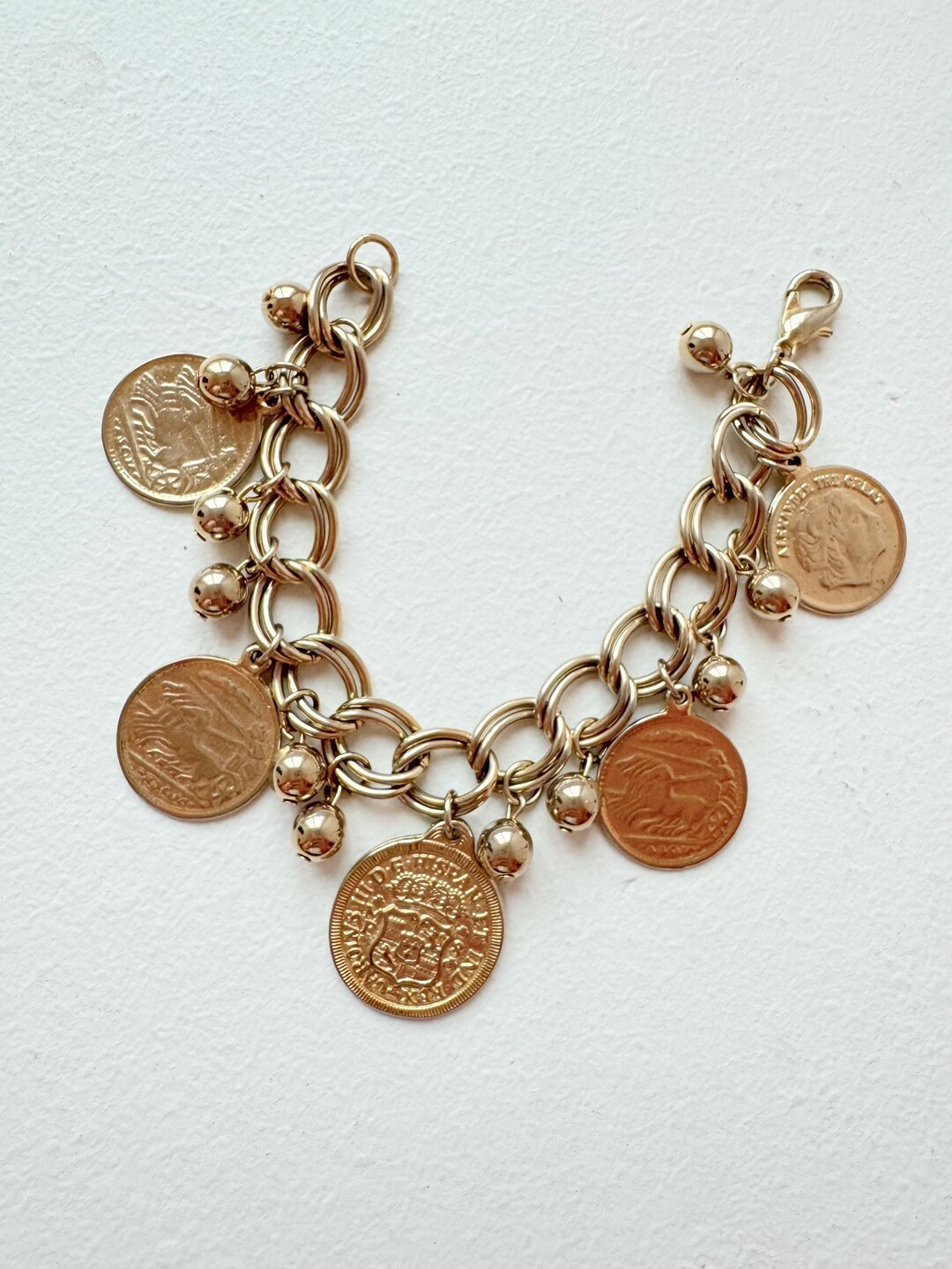 Vintage Gold Coin Charm Bracelet - Etsy