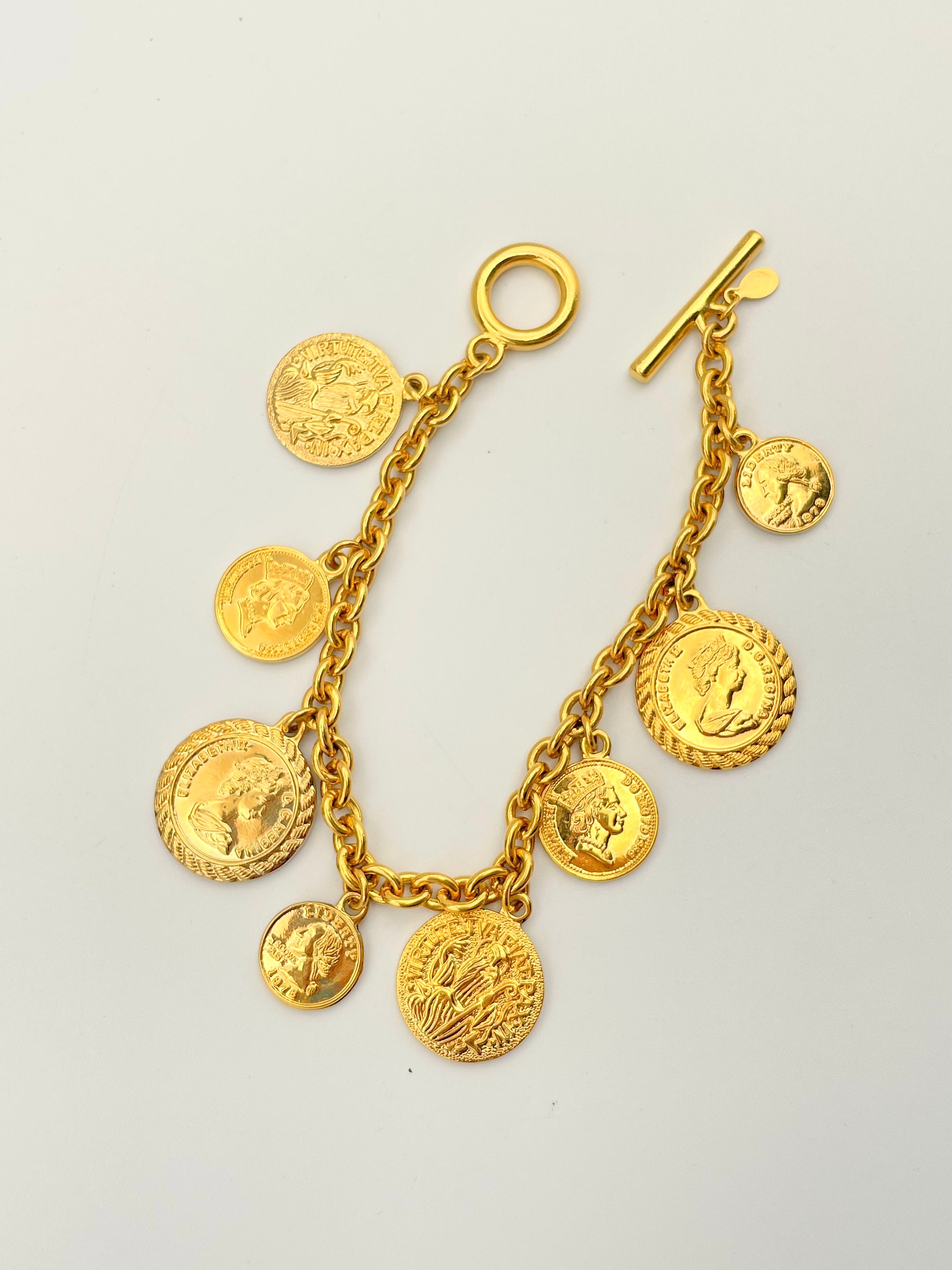 Vintage Gold Coin Charm Bracelet - Etsy