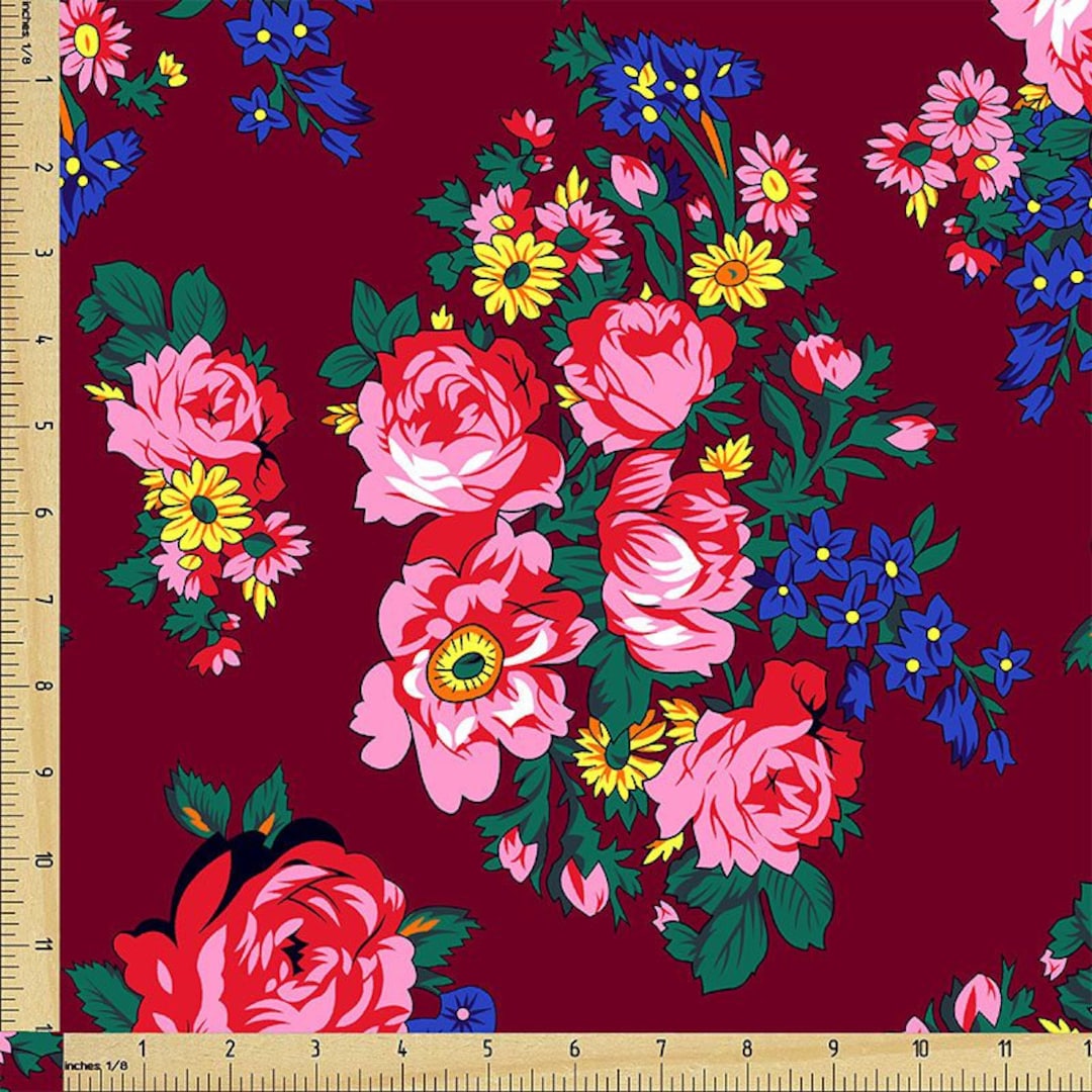 Burgundy Kokum Floral Cotton Fabric by the Yard - Etsy