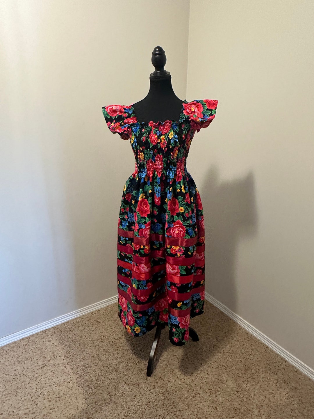 Black Floral Ribbon Dress - Etsy