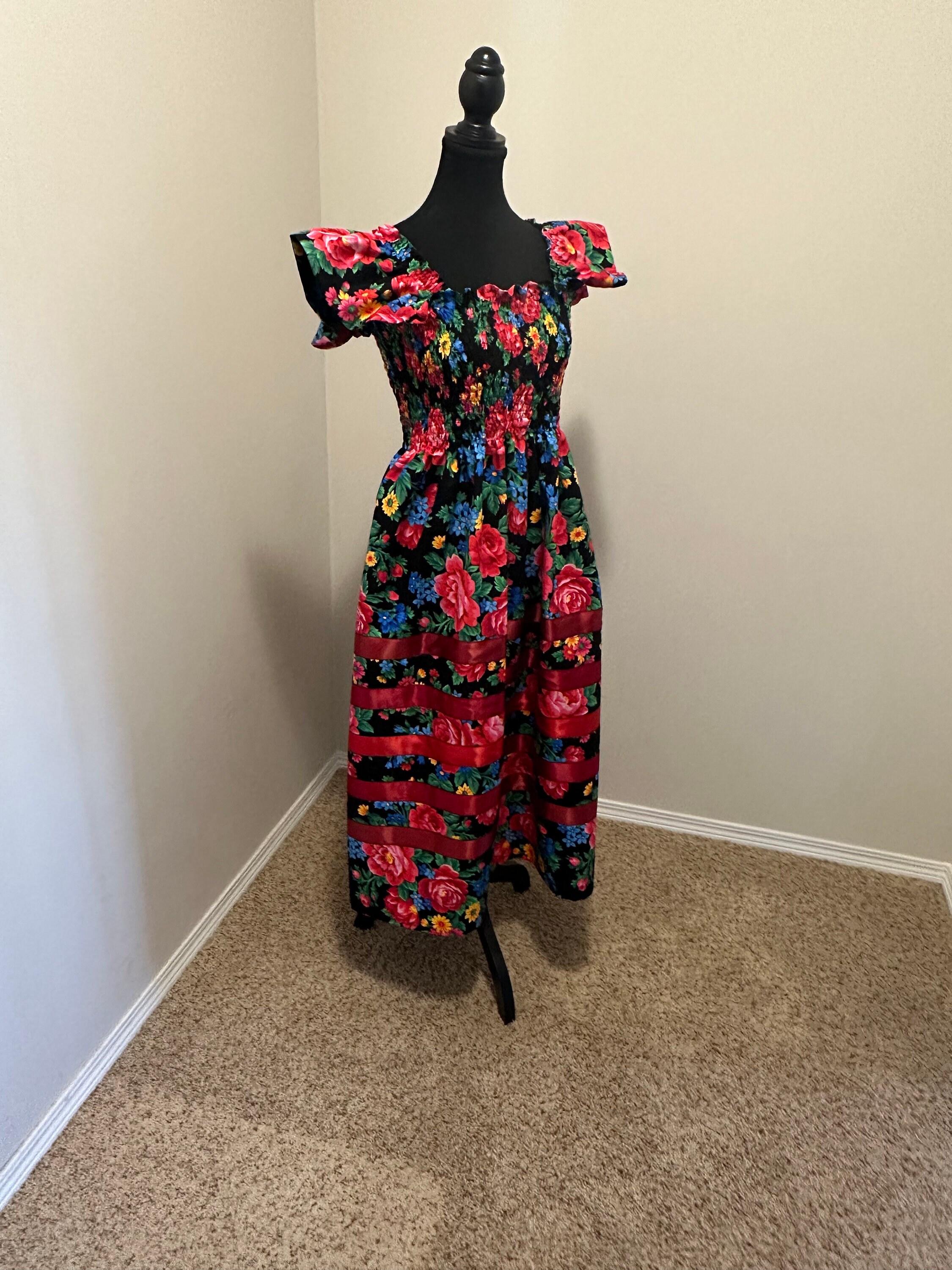 Black Floral Ribbon Dress - Etsy