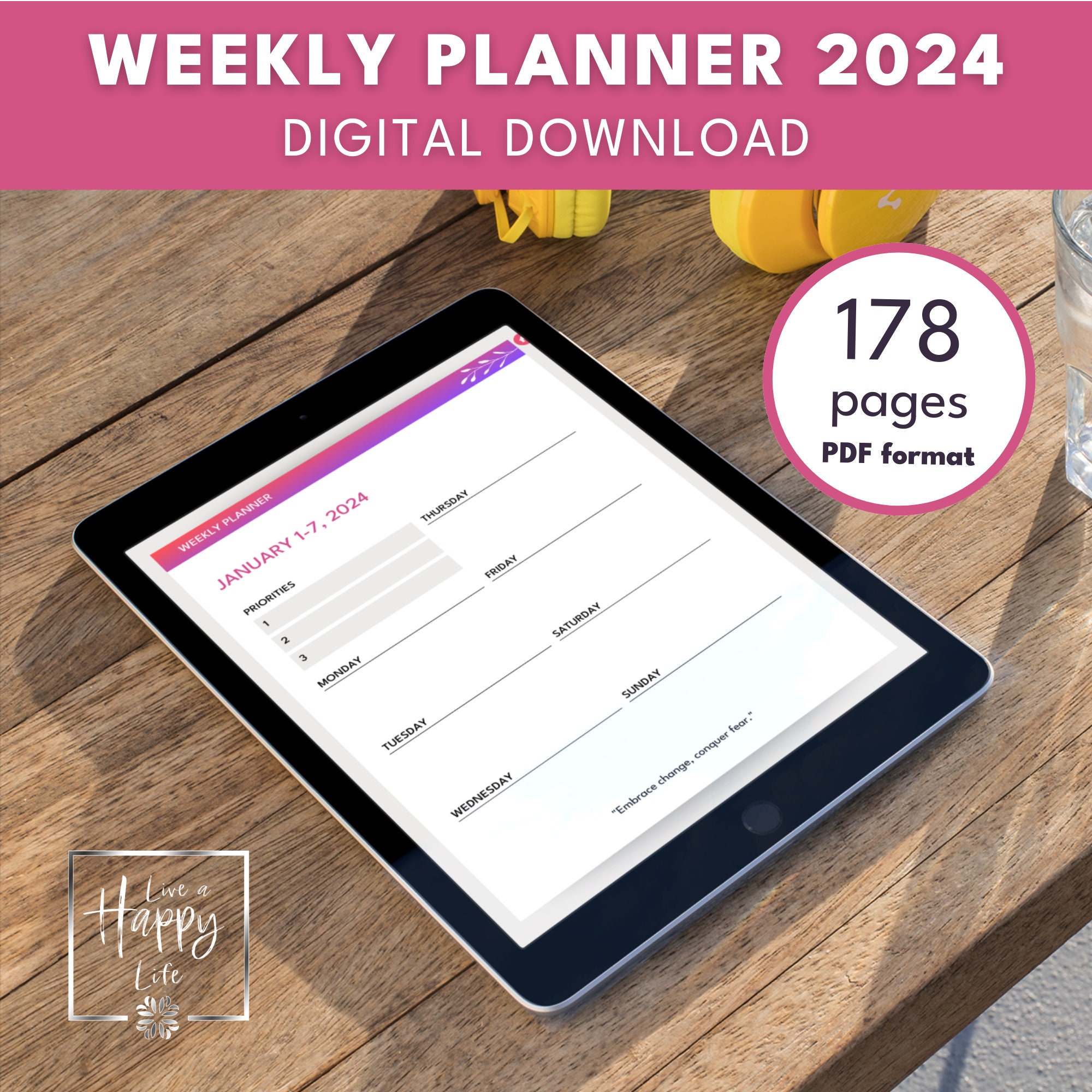 2024 Digital Weekly Planner PDF Format by Live a Happy Life - Etsy