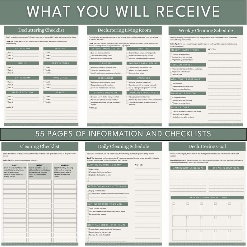 Decluttering & Cleaning Planner Printable Checklists Cleaning Schedule PDF Format - Etsy