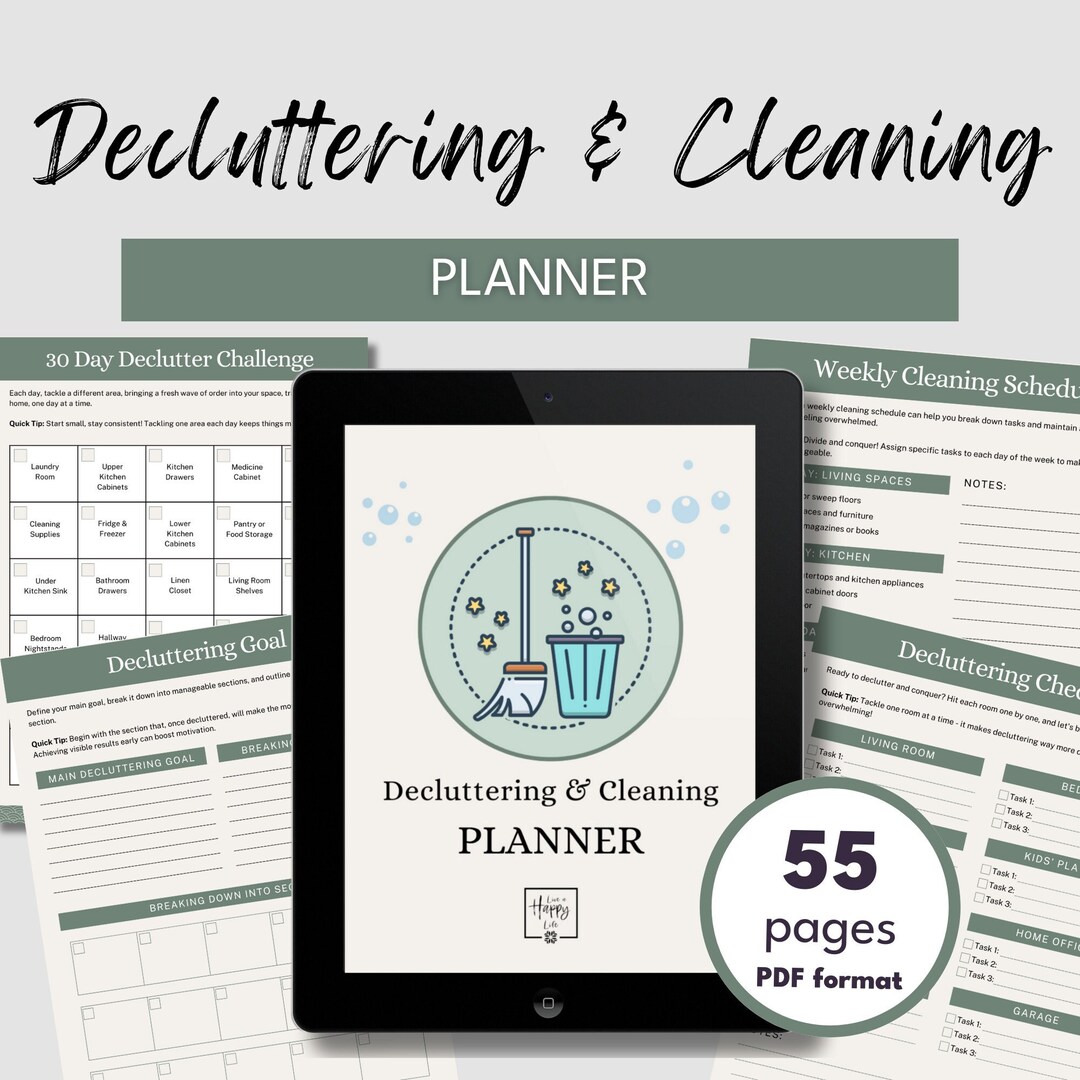 Decluttering & Cleaning Planner Printable Checklists Cleaning Schedule ...