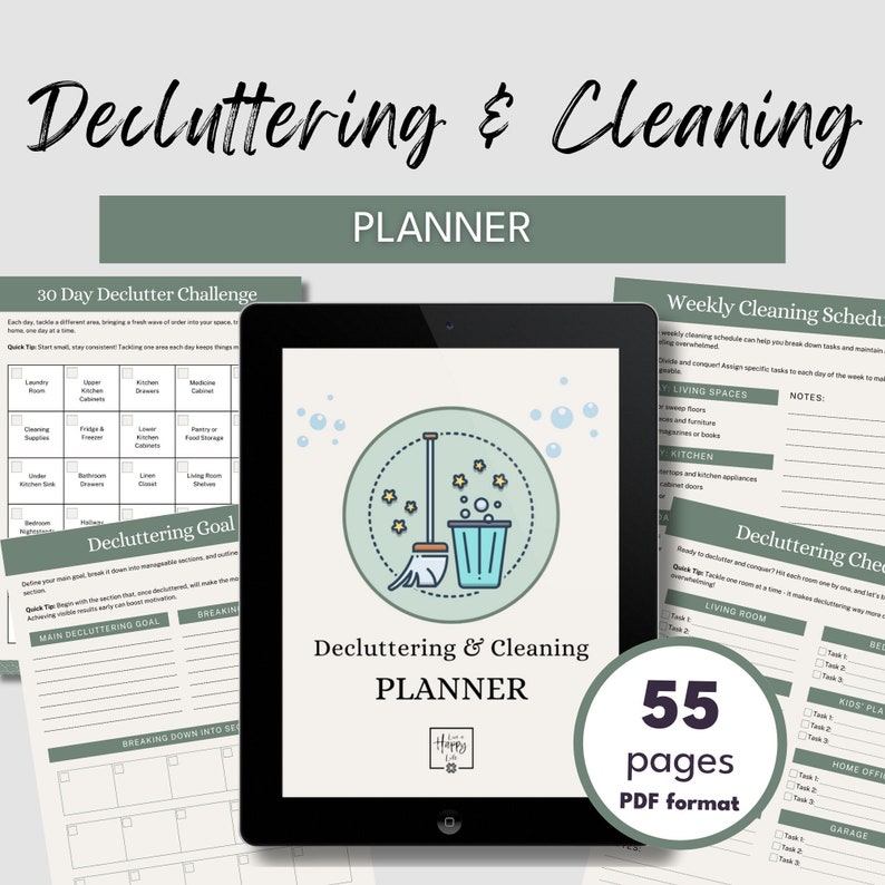 Decluttering & Cleaning Planner Printable Checklists Cleaning Schedule ...