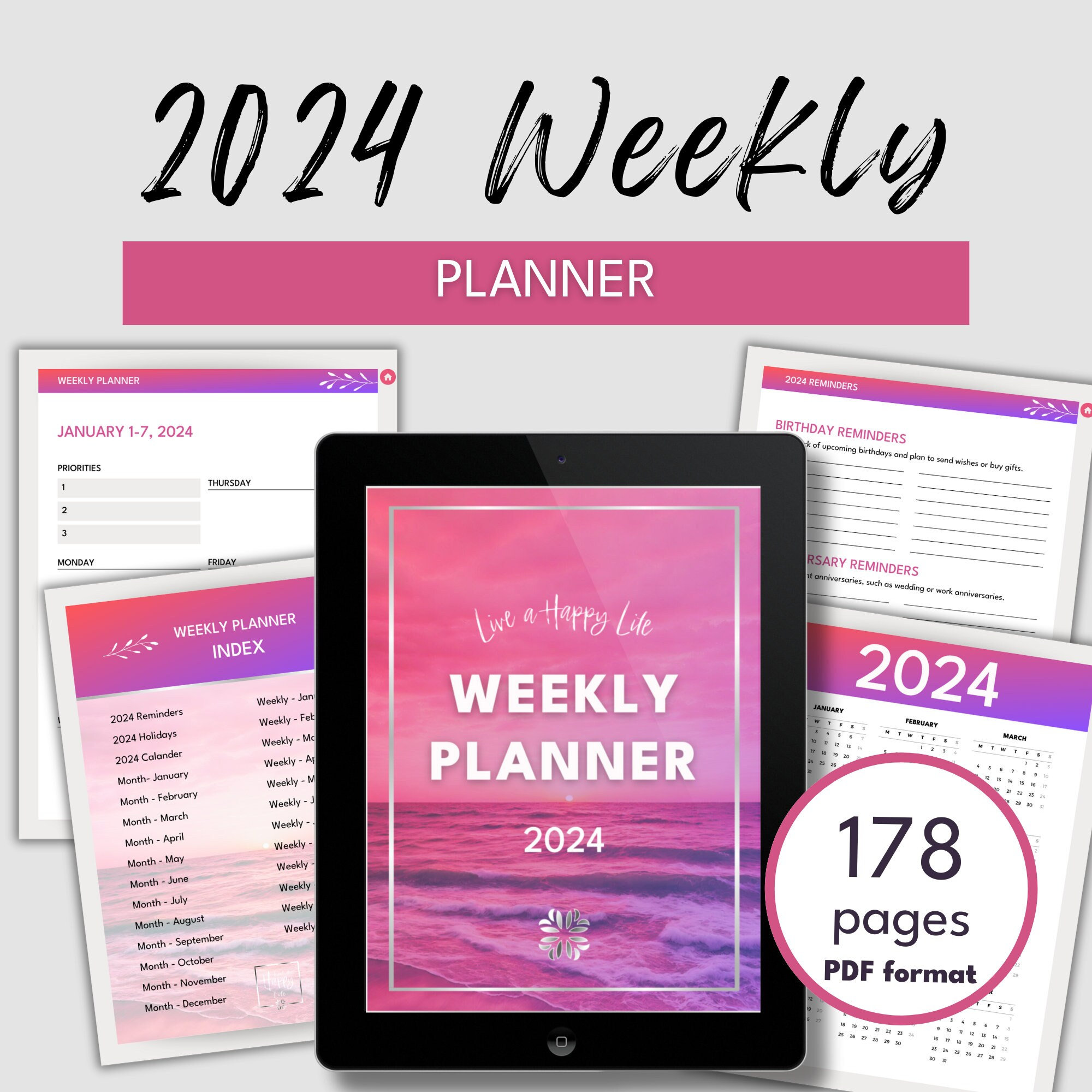 2024 Digital Weekly Planner PDF Format by Live a Happy Life - Etsy