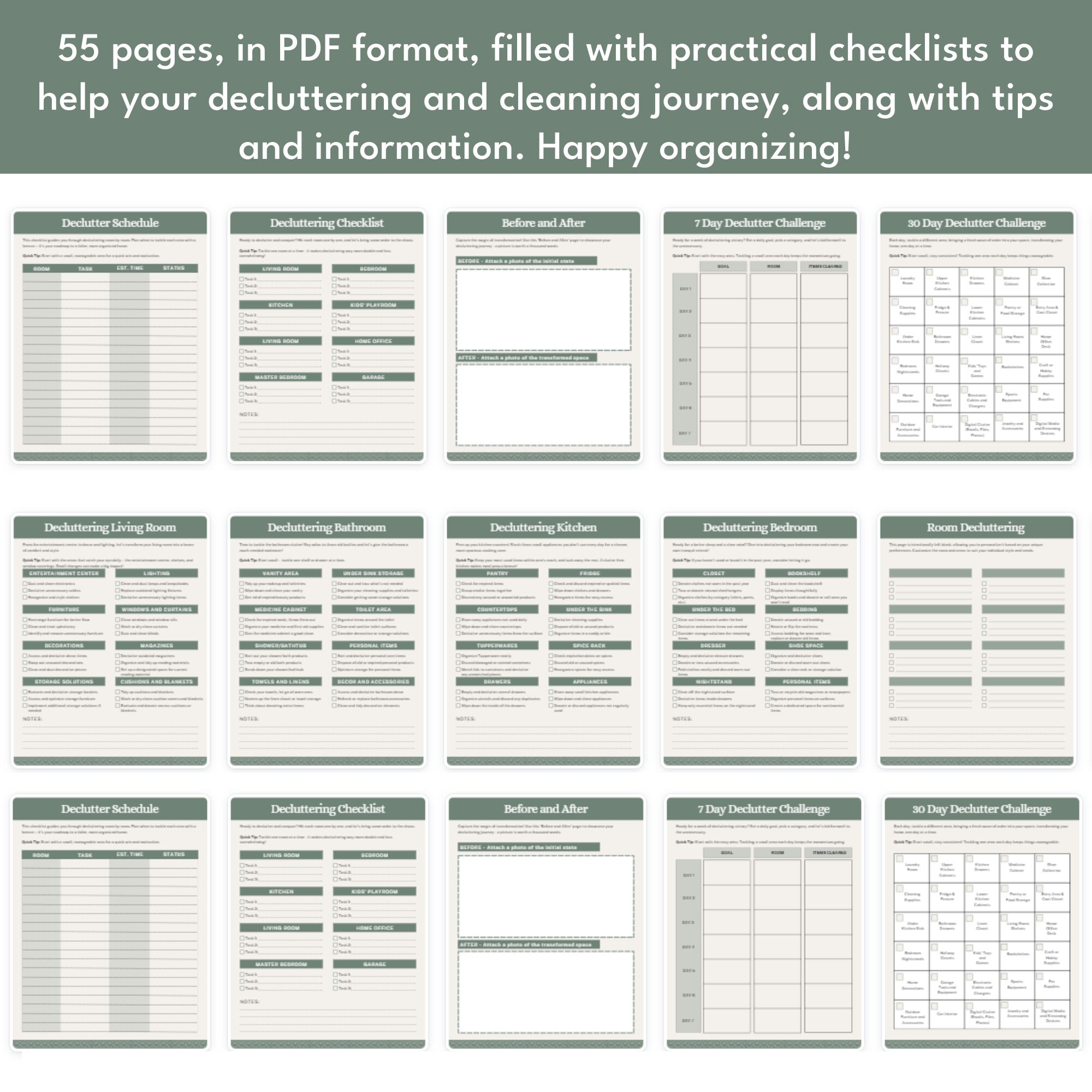 Decluttering & Cleaning Planner Printable Checklists Cleaning Schedule ...