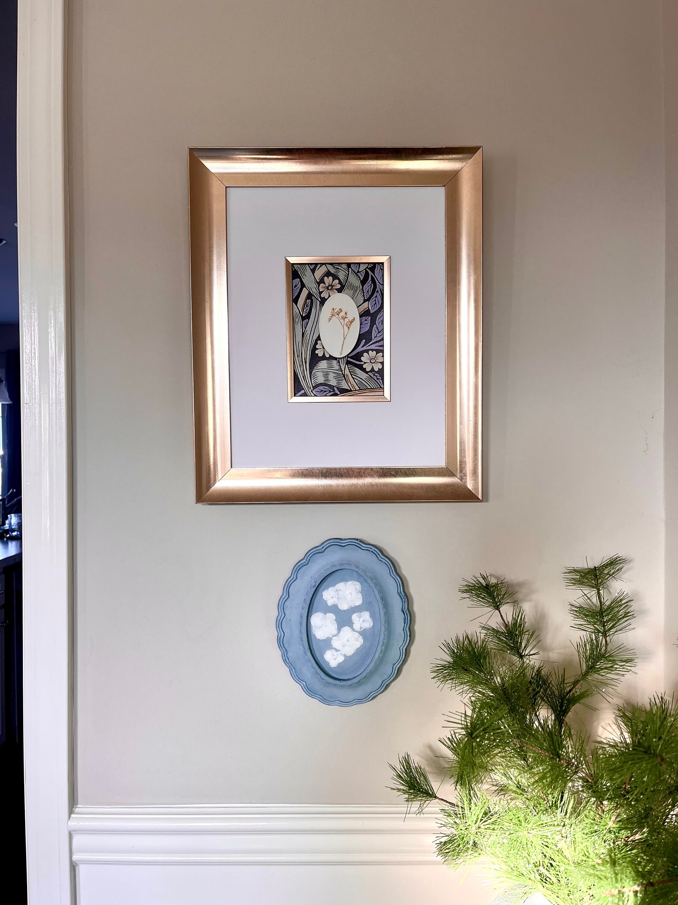 Blue and White Framed Bas Relief Botanical Intaglio holiday,birthday ...