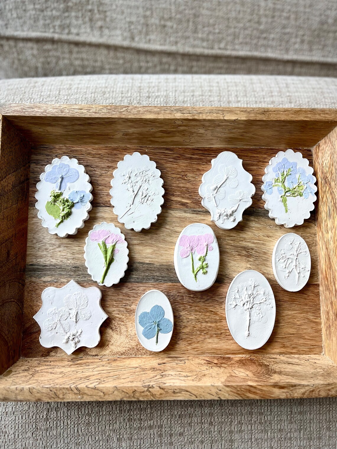 Framed Bas Relief Botanical Flower Intaglio Against a Powder Blue ...