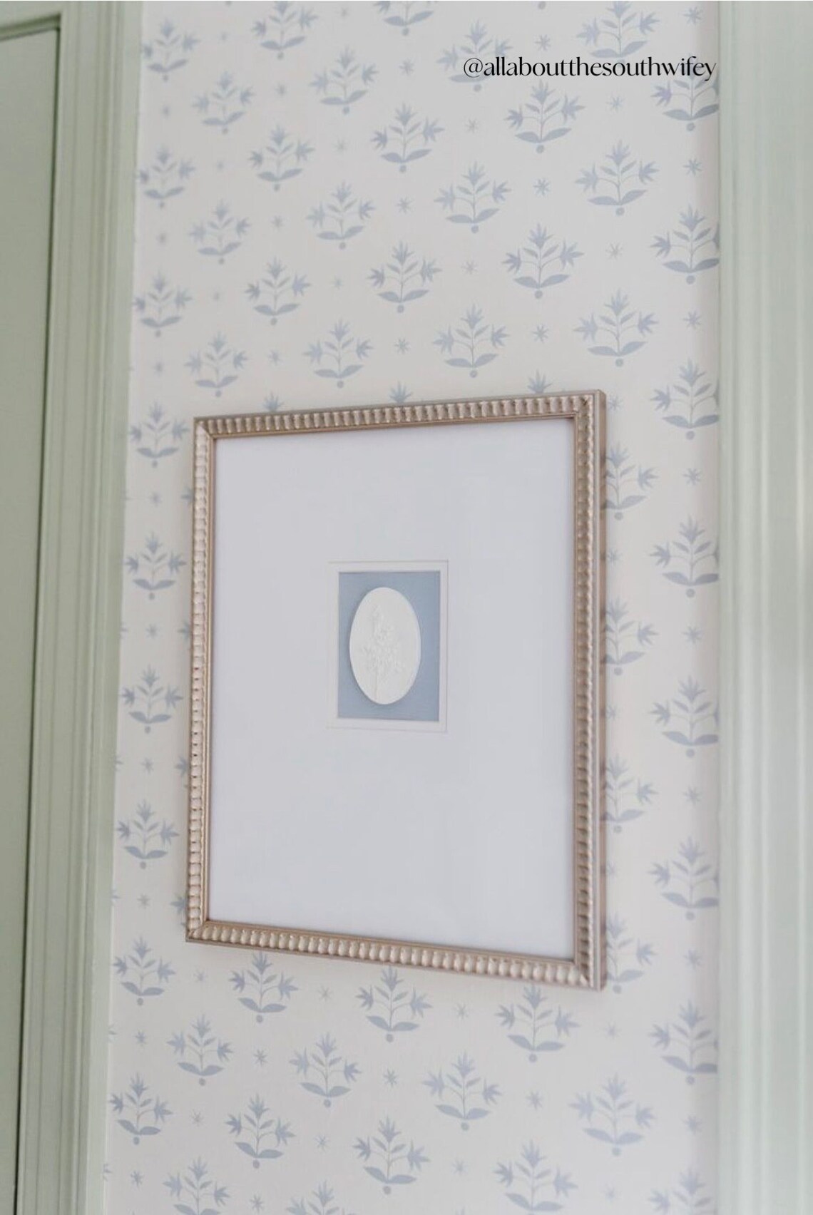 Framed Bas Relief Botanical Flower Intaglio Against a Powder Blue ...