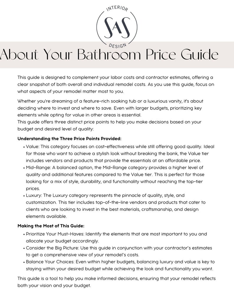 Bathroom Remodel Cost Spreadsheet With Vendor List for Fixtures ...