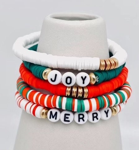 Christmas Bracelets | Clay Bead Bracelets | Joy Bracelets - Etsy