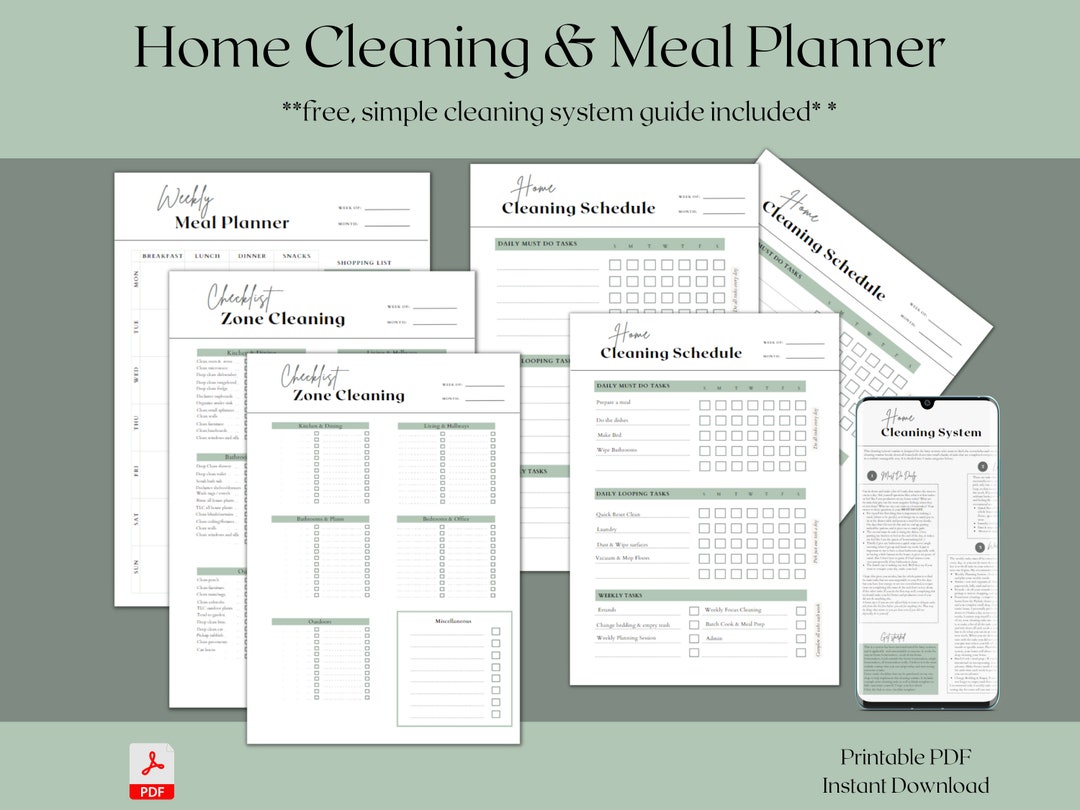 Printable PDF Cleaning Schedule, Weekly Meal Planner, Menu Planner ...