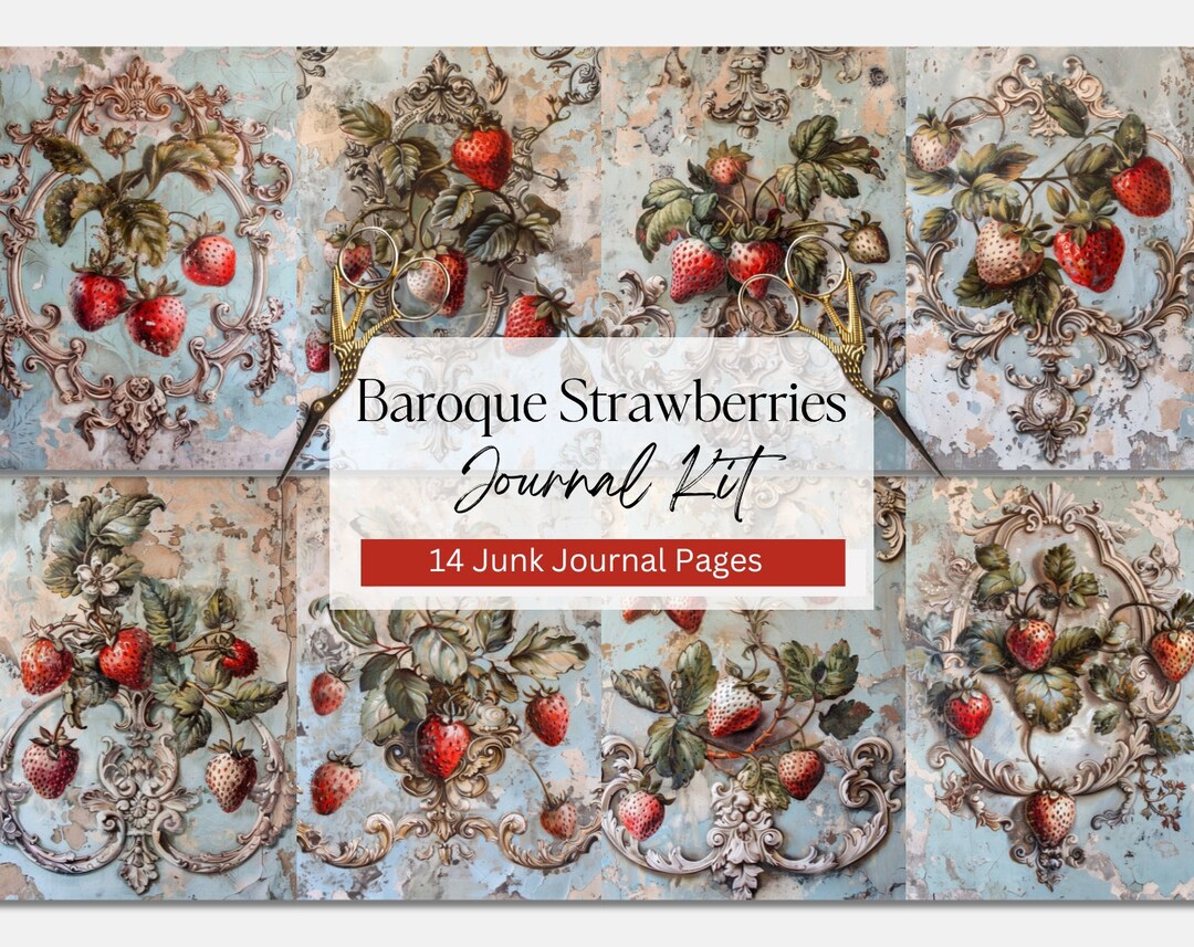 Baroque Strawberries Printable Journal Kit, Vintage Junk Journal Pages ...