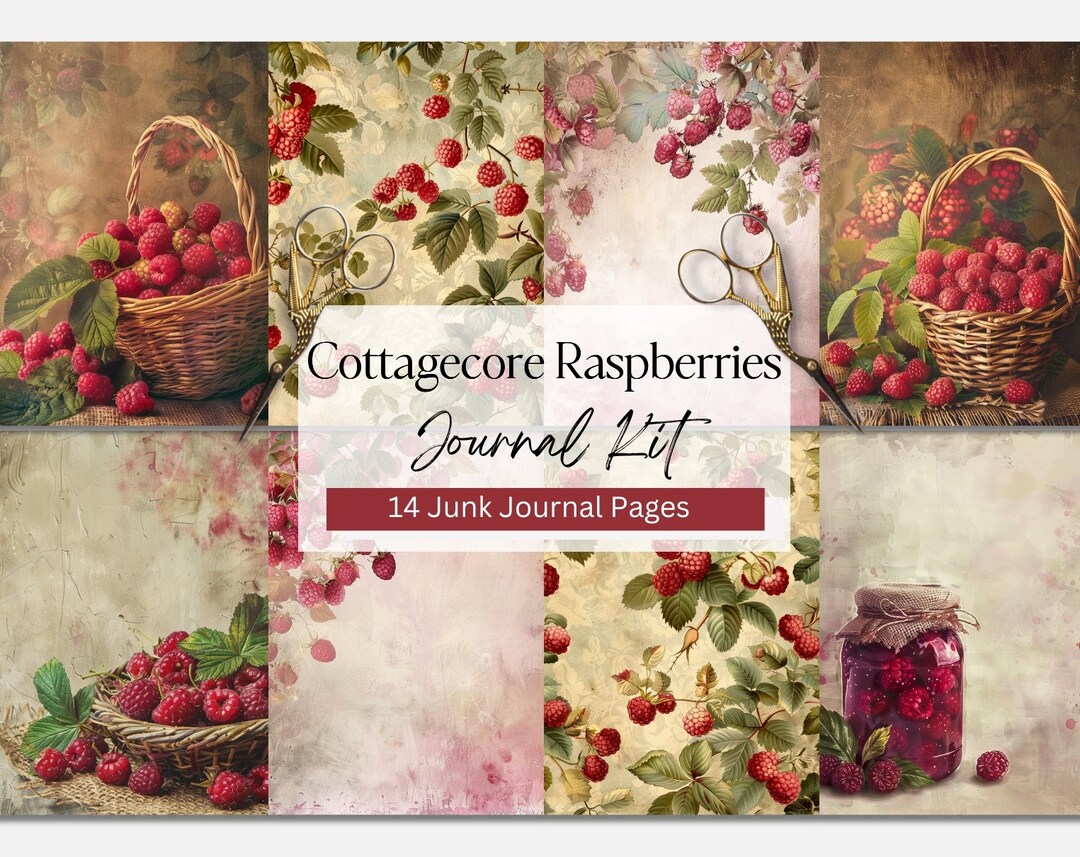 Cottagecore Raspberries Printable Journal Kit, Vintage Junk Journal ...