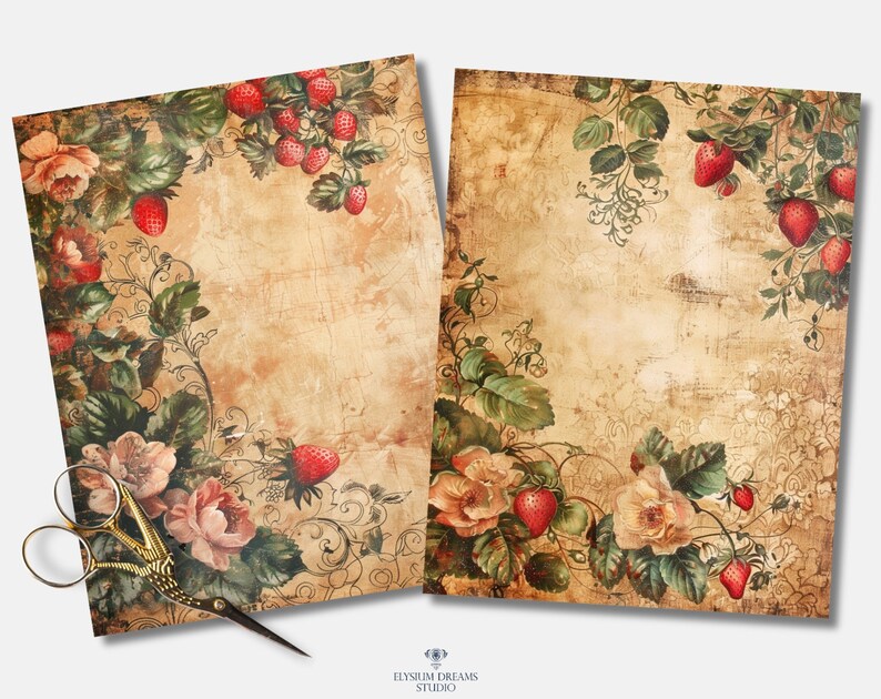 Cottagecore Strawberries Printable Journal Kit, Vintage Junk Journal ...