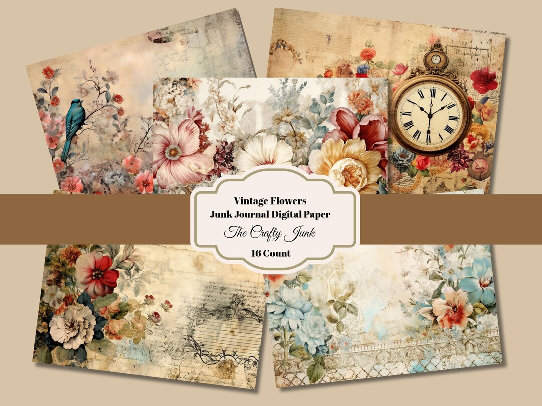 Vintage Flowers Junk Journal Digital Paper, Floral Junk Journal Kit ...