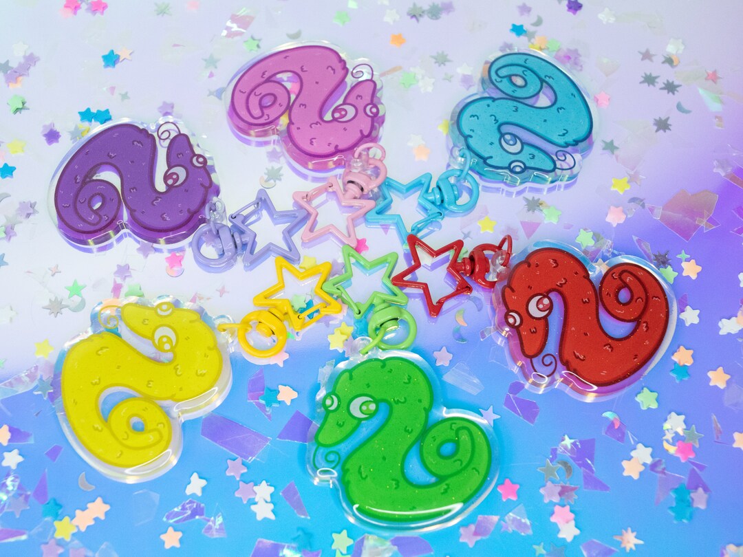 Worm on a String Keychain 2.5" | Glitter Front | Cute Kawaii Keychains ...