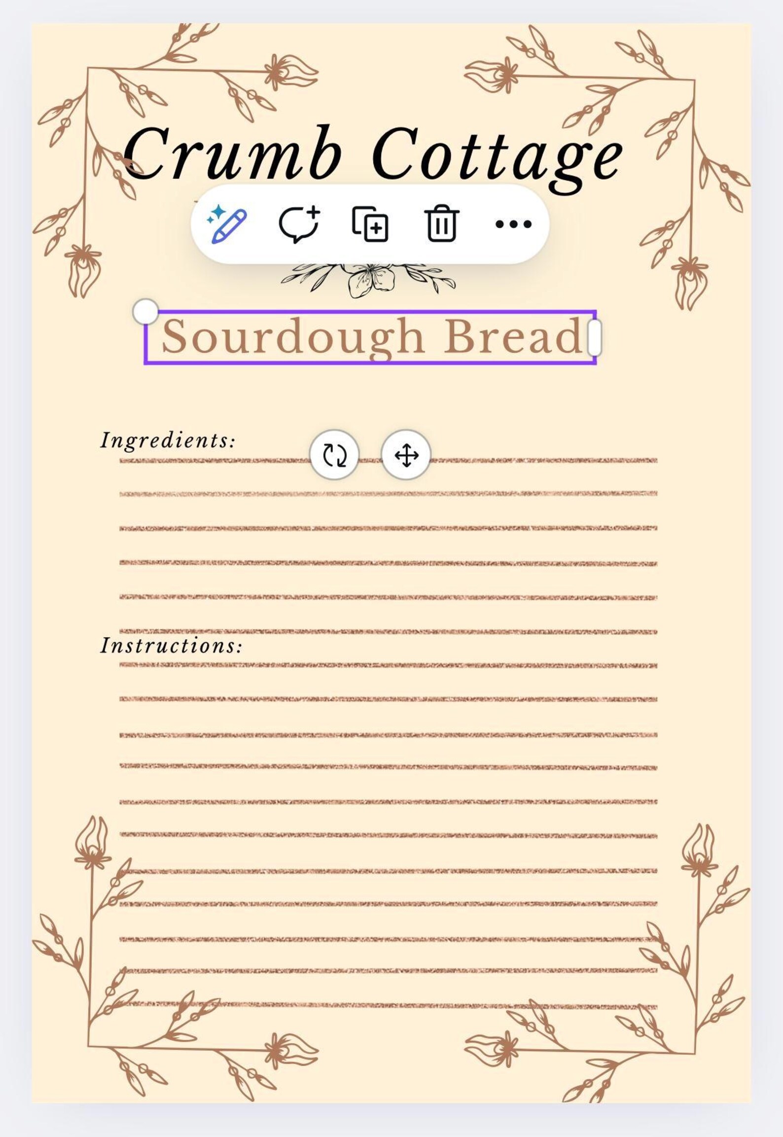 Sourdough Recipe Card: Vintage Botanical Kitchen Stationary (canva ...