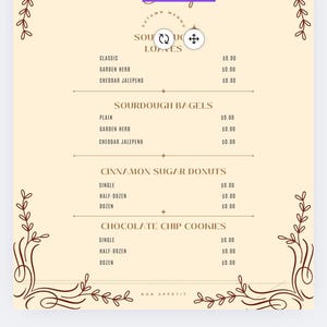 Cottagecore Bakery Menu Template: Editable Sourdough Stand Design ...