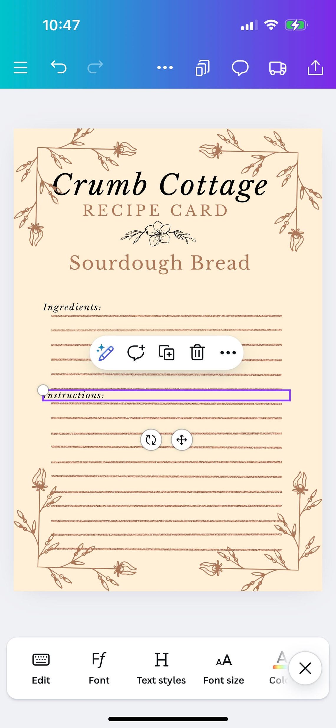 Sourdough Recipe Card: Vintage Botanical Kitchen Stationary (canva ...