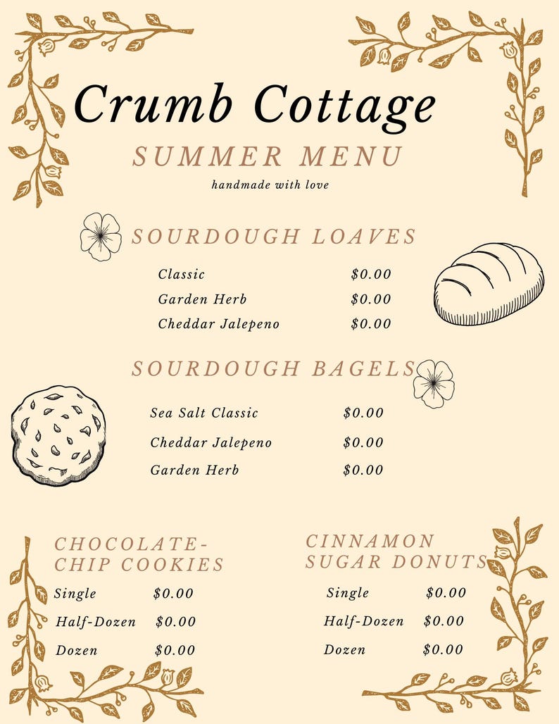 Editable Cottagecore Bakery Menu | Summer Canva Template | Printable ...