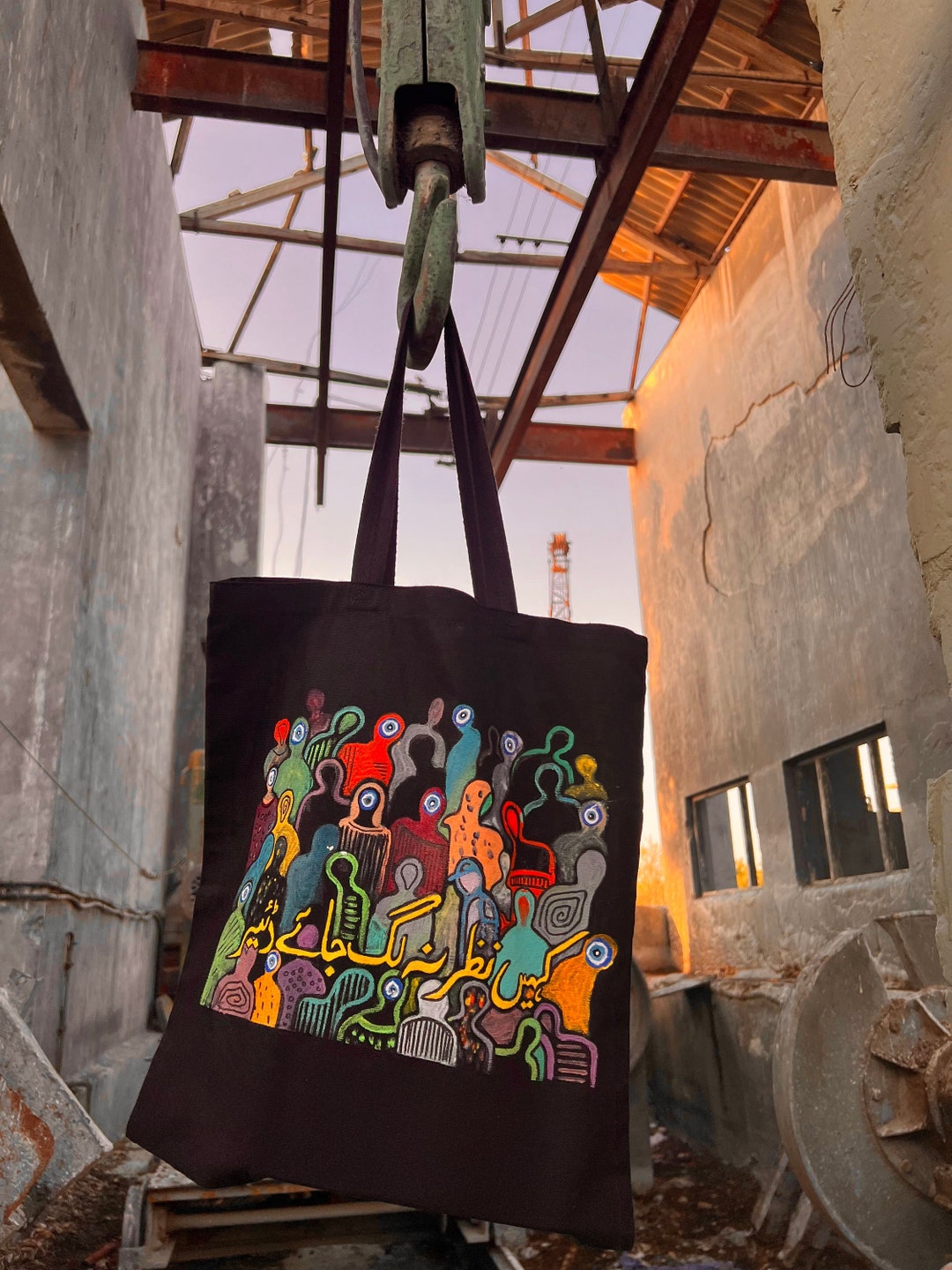 Hand Painted Tote Bag Evil Eye Canvas Tote Bag Gift Pakistani Art Bag ...