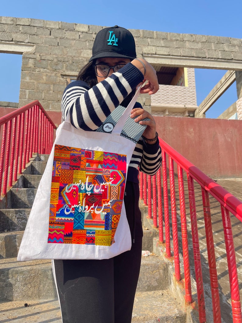 Hand Painted Pakistani Truck Art Canvas Grocery Tote Bag Colorful Tote ...