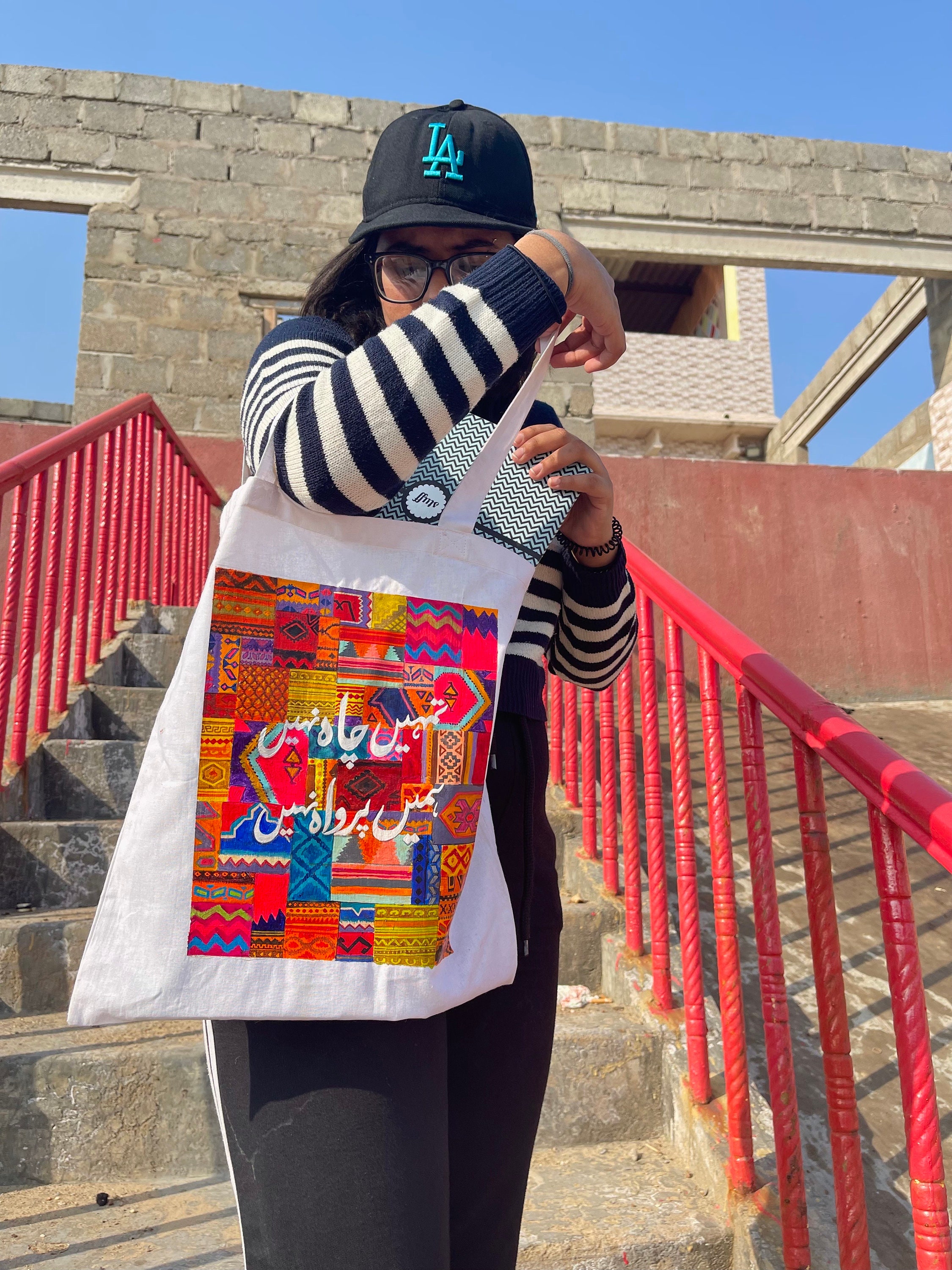 Hand Painted Pakistani Truck Art Canvas Grocery Tote Bag Colorful Tote ...