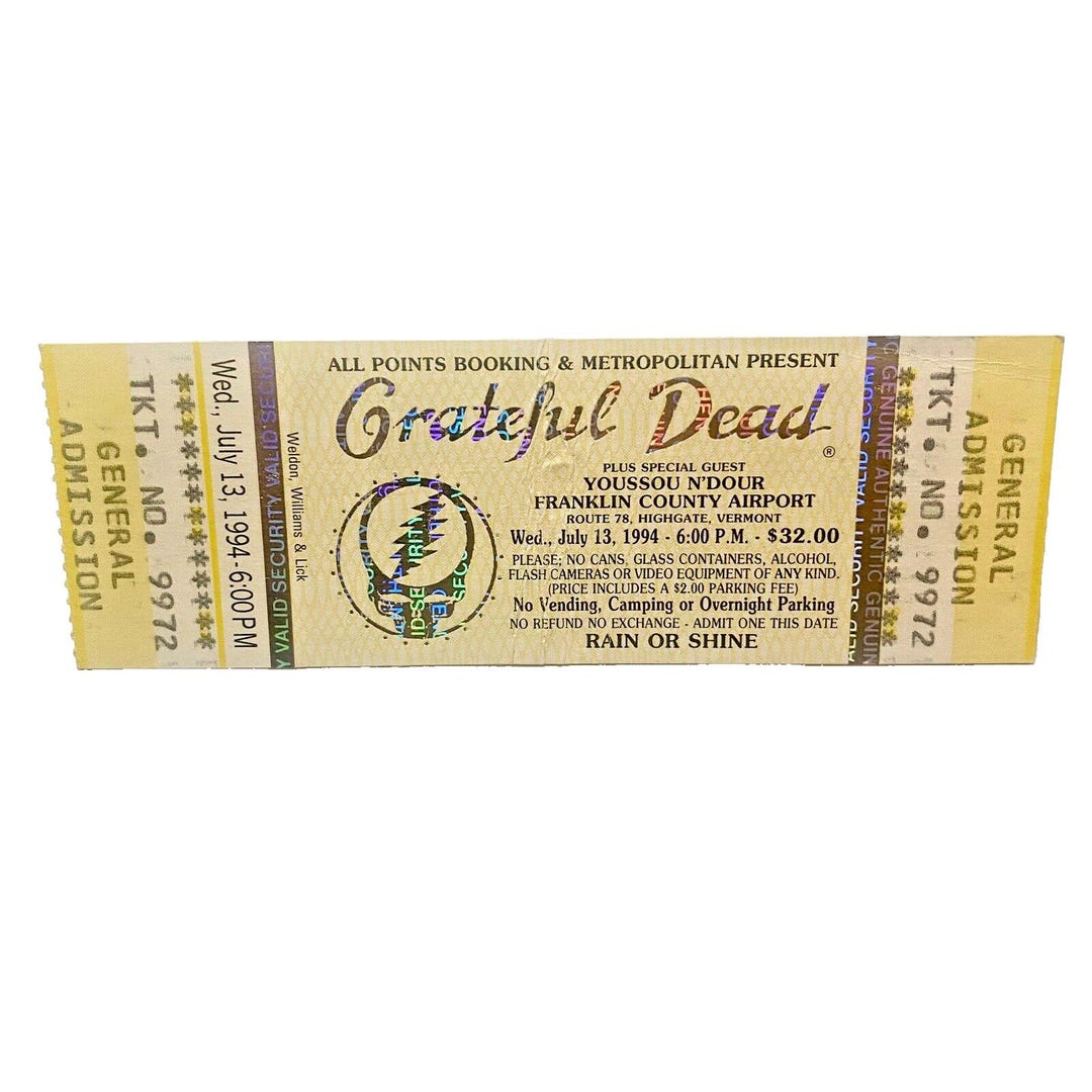 Grateful Dead Ticket Stub [franklin County Ariport] Limited Mail Order ...
