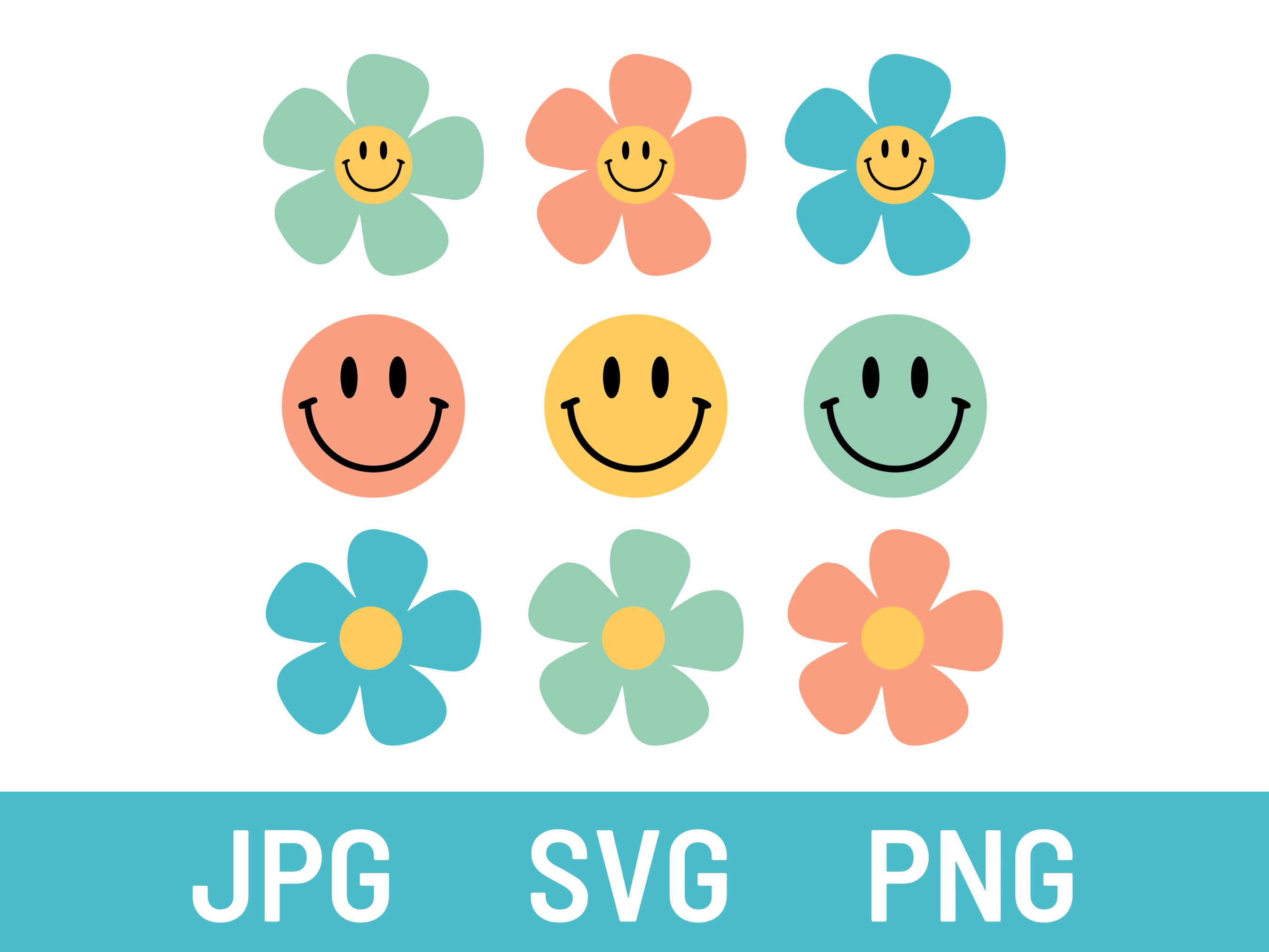 Groovy Smiley Face Flower Svg Bundle Smiley Face Daisy Svg - Etsy UK