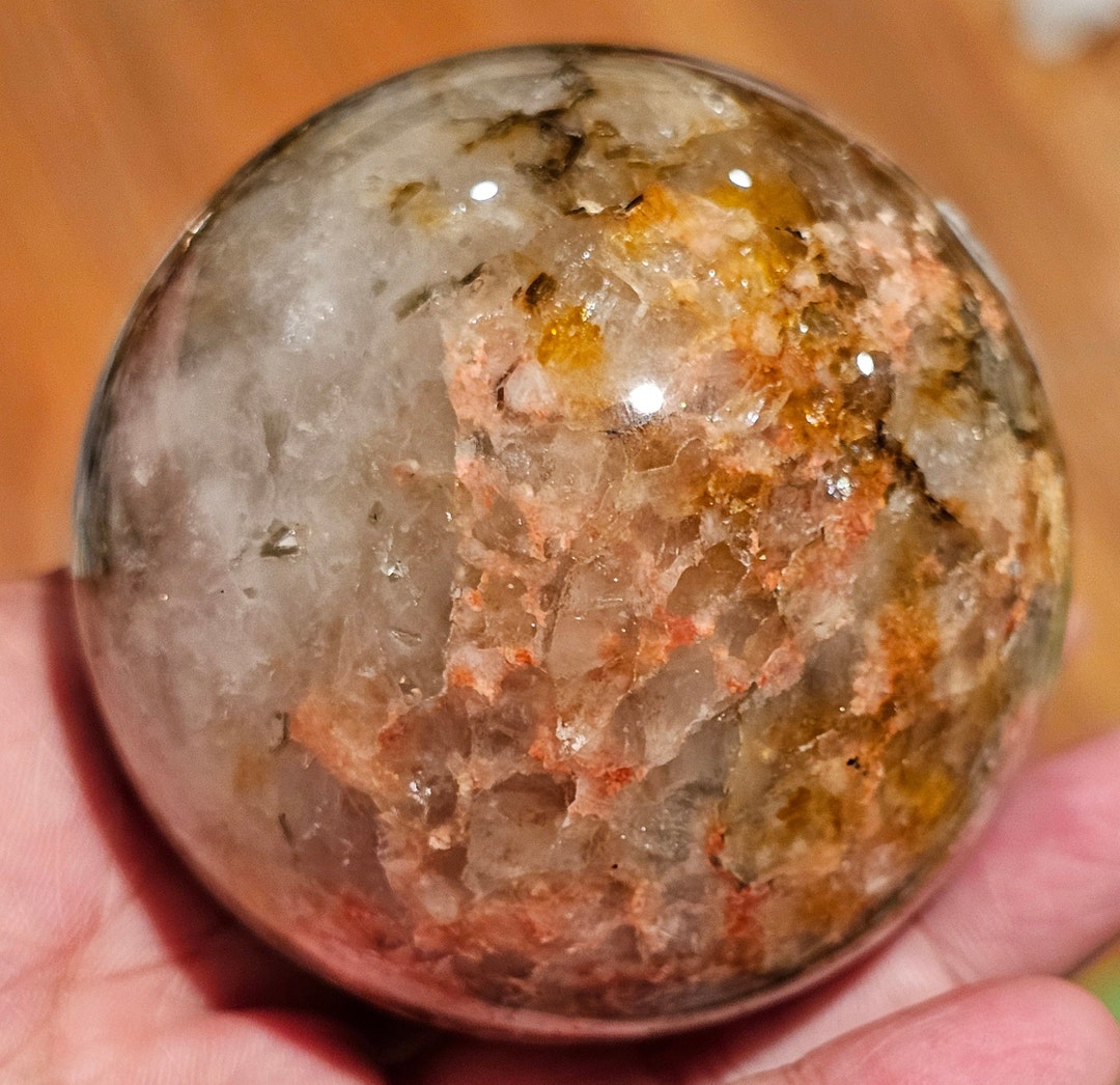 Sunstone With Green Mica, Green Tourmaline, Clear Quartz, Smoky Quartz ...